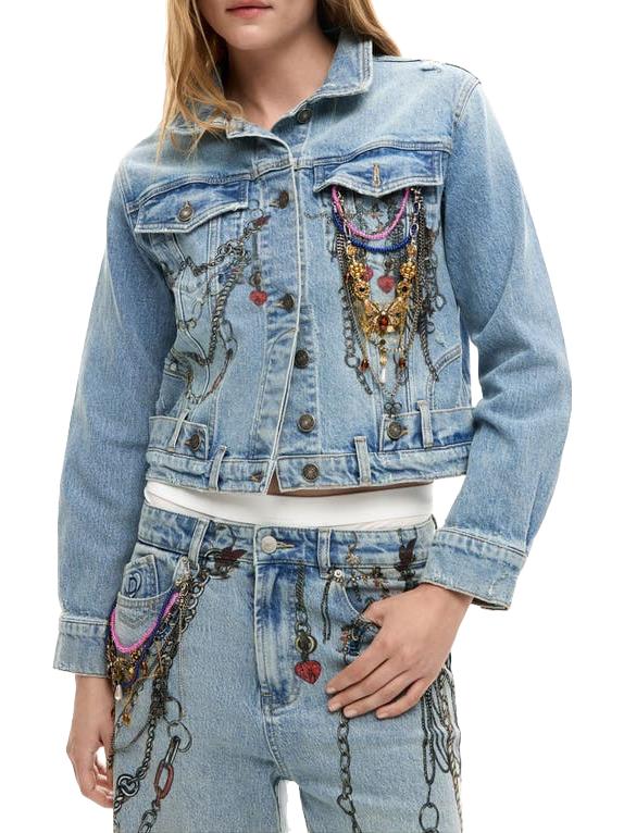DESIGUAL Embellished Denim Trucker Jacket